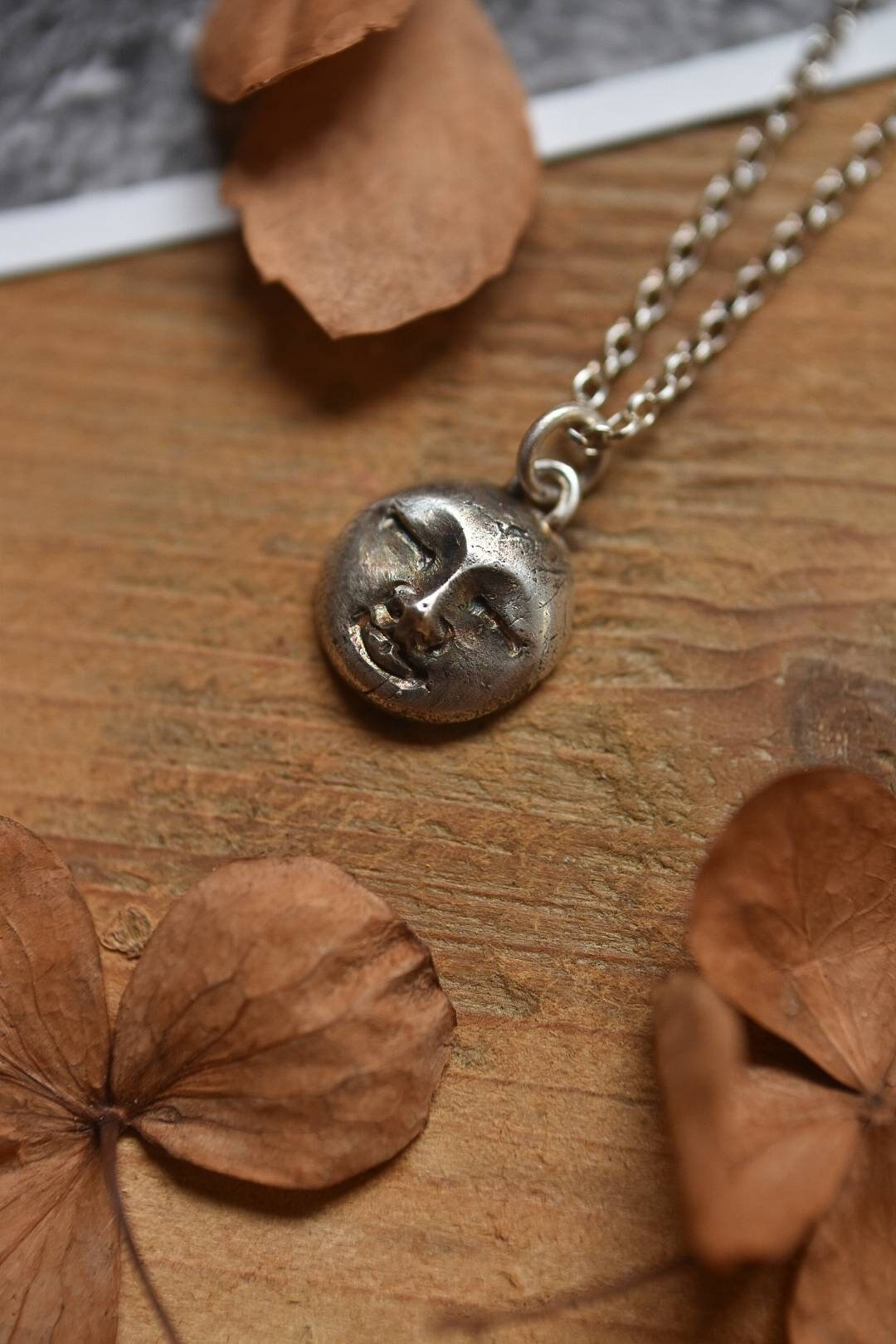 Full Moon Necklace Sterling Silver Moon Necklace Dainty Moon - Etsy
