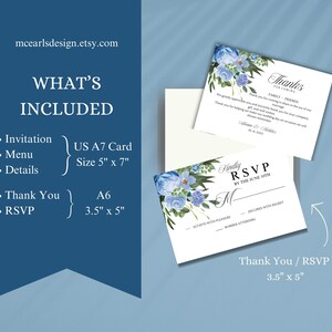Elegant Blue Wedding Invitation Template - Etsy