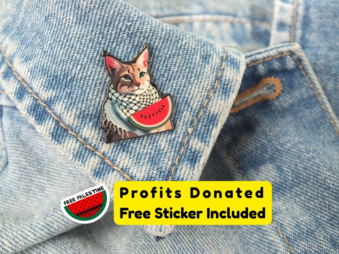 Palestinian Keffiyeh Pin Pro Palestine Cat Pin Badge Proceeds to Gaza ...