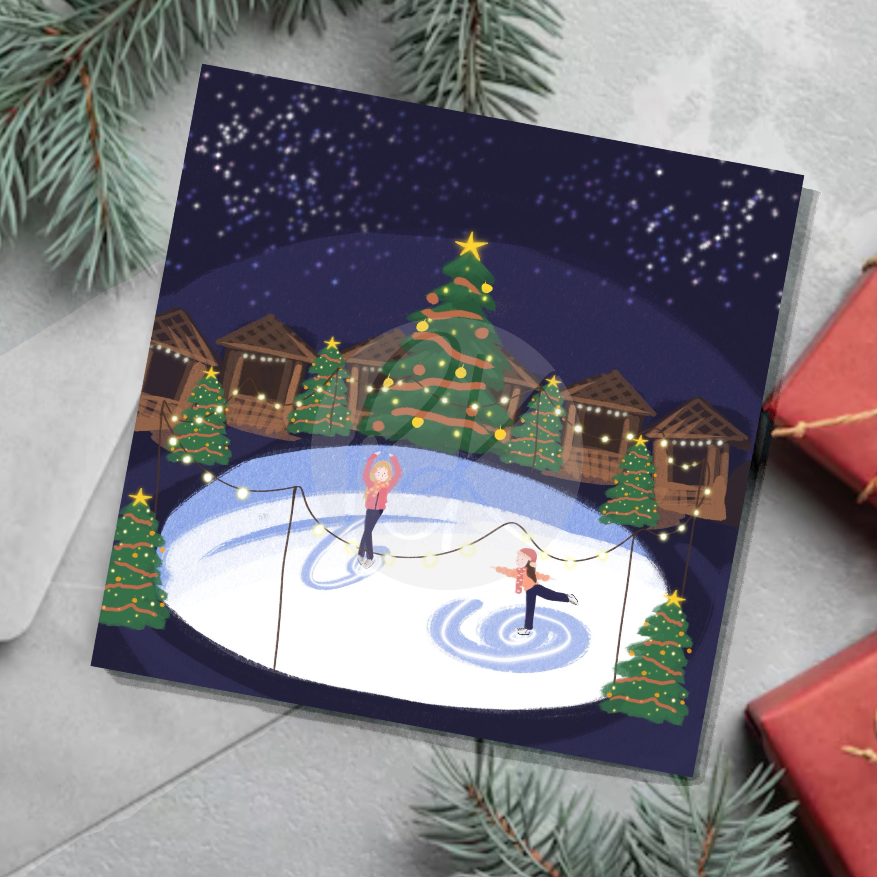 Printable Ice Skating Christmas Card, Digital Download, Christmas Card ...