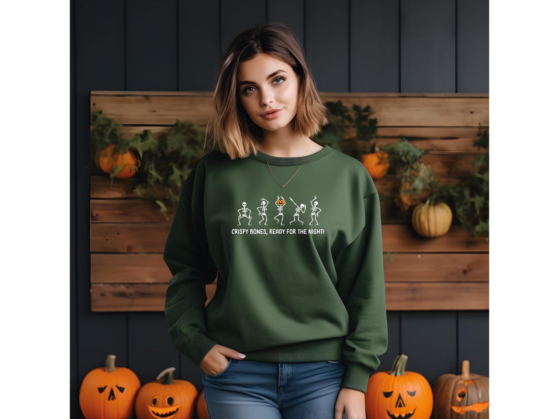Dancing Skeleton Shirt, Crispy Bones Skeleton, Halloween Pumpkin Head ...