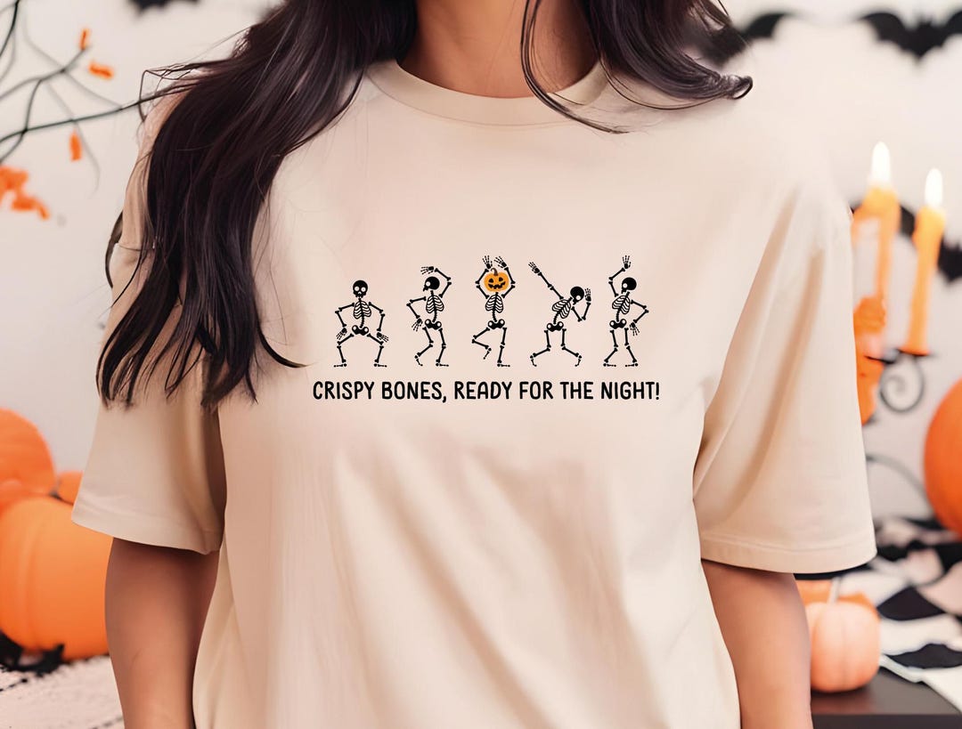 Dancing Skeleton Shirt, Crispy Bones Skeleton, Halloween Pumpkin Head ...