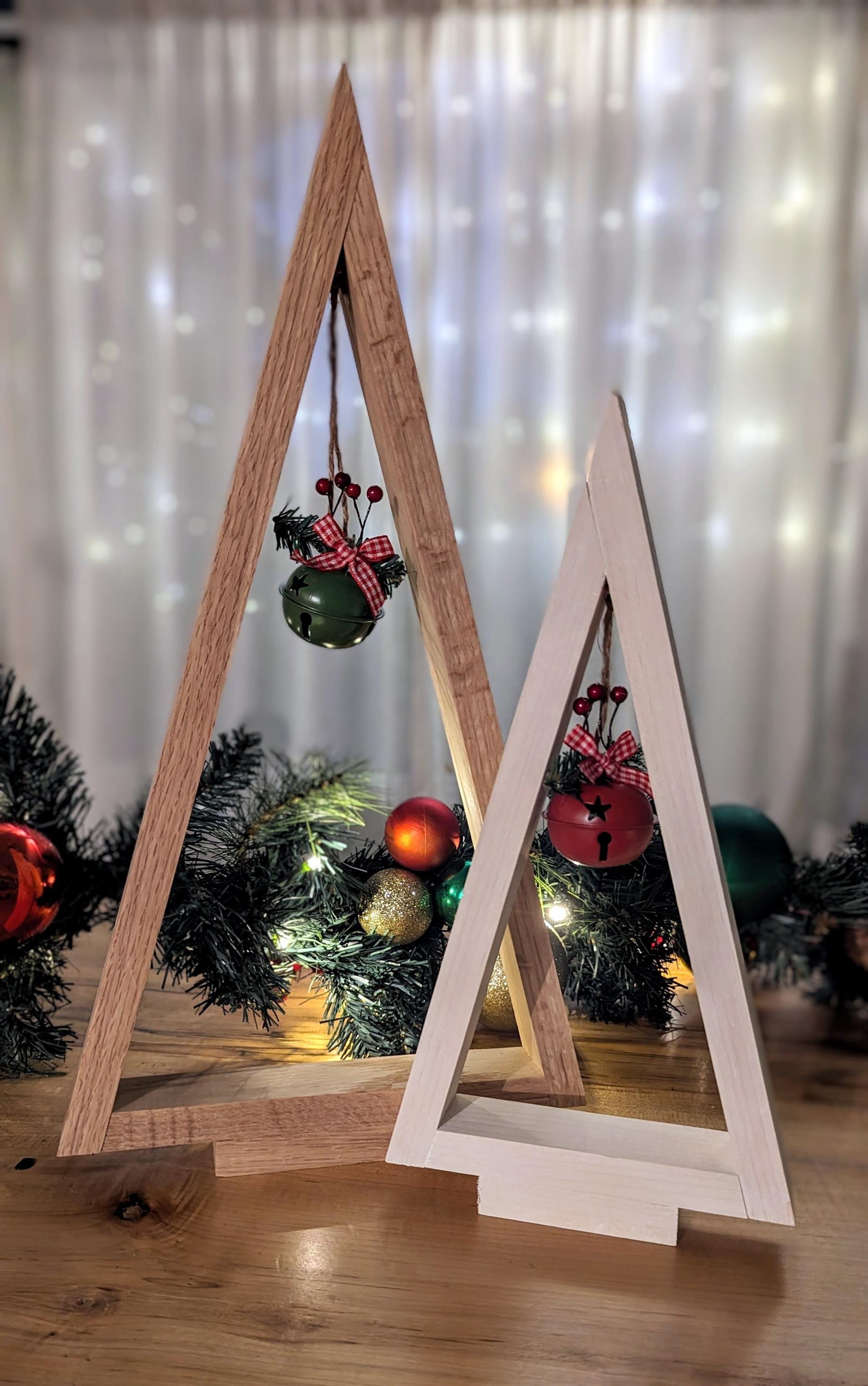 Wooden Christmas Trees With Bell Ornaments | Set of 2 | Handmade ...