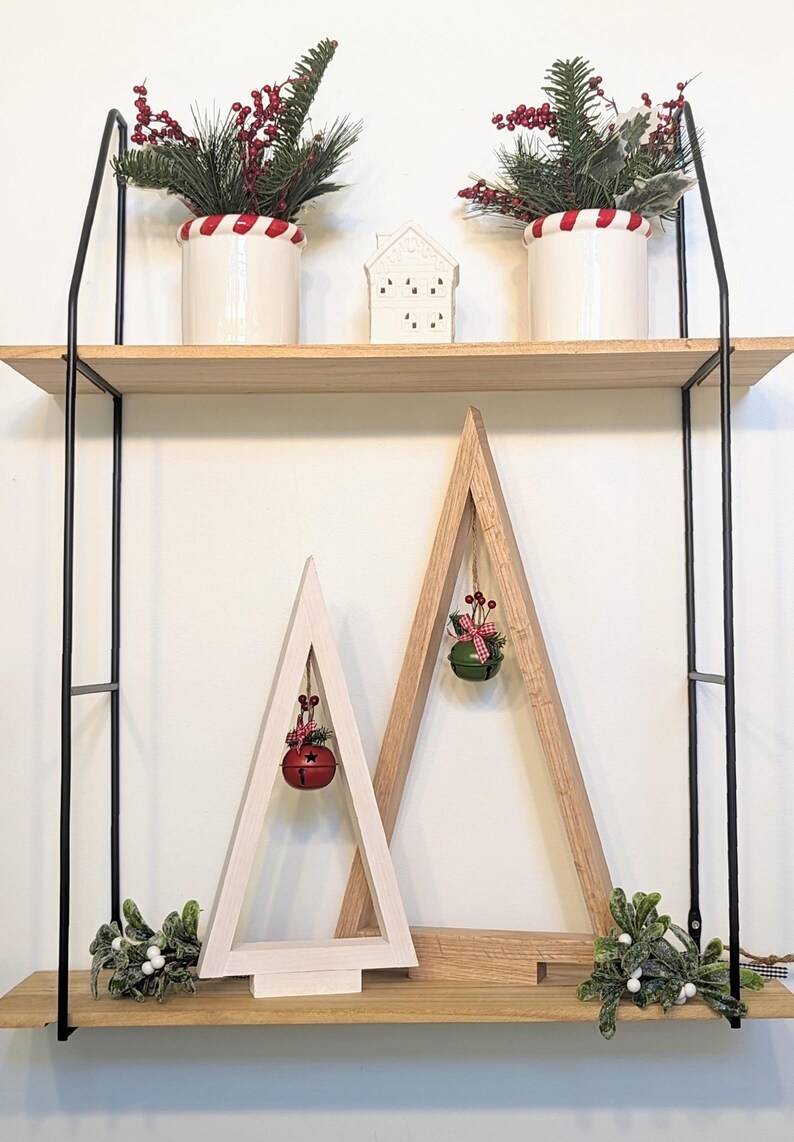 Wooden Christmas Trees With Bell Ornaments Set of 2 Handmade Holiday ...