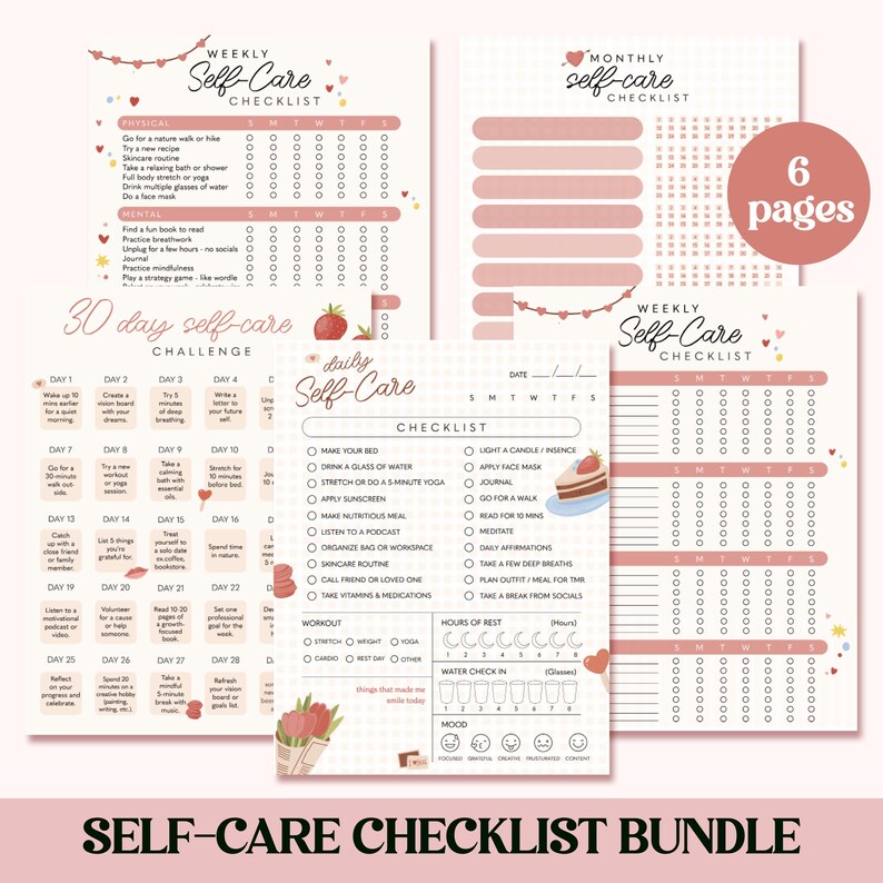 Self Care Checklist, Daily Self-care Bundle Printable , 30 Day Self ...