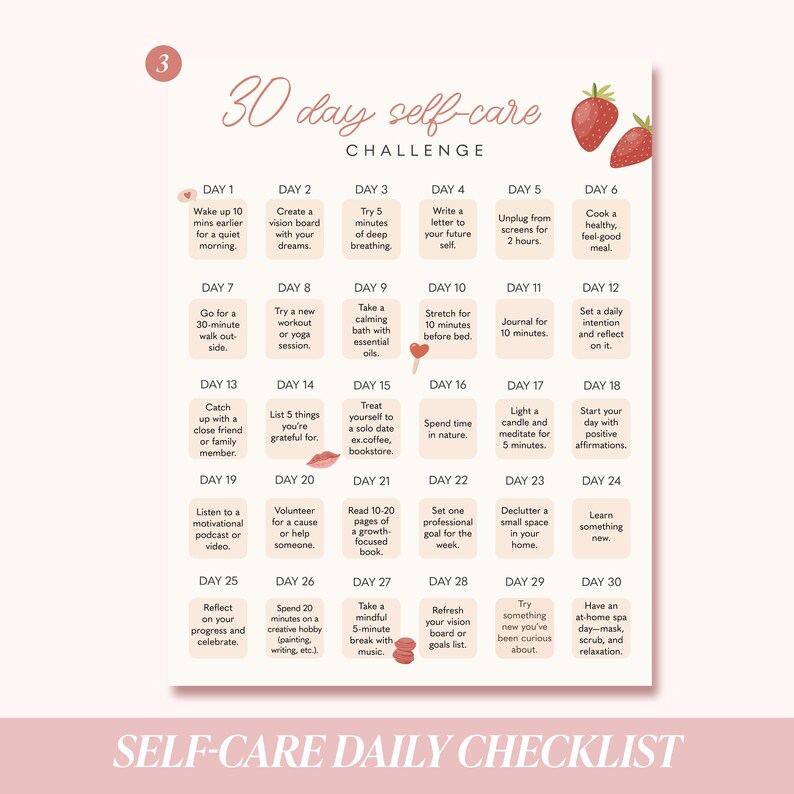 Self Care Checklist, Daily Self-care Bundle Printable , 30 Day Self ...