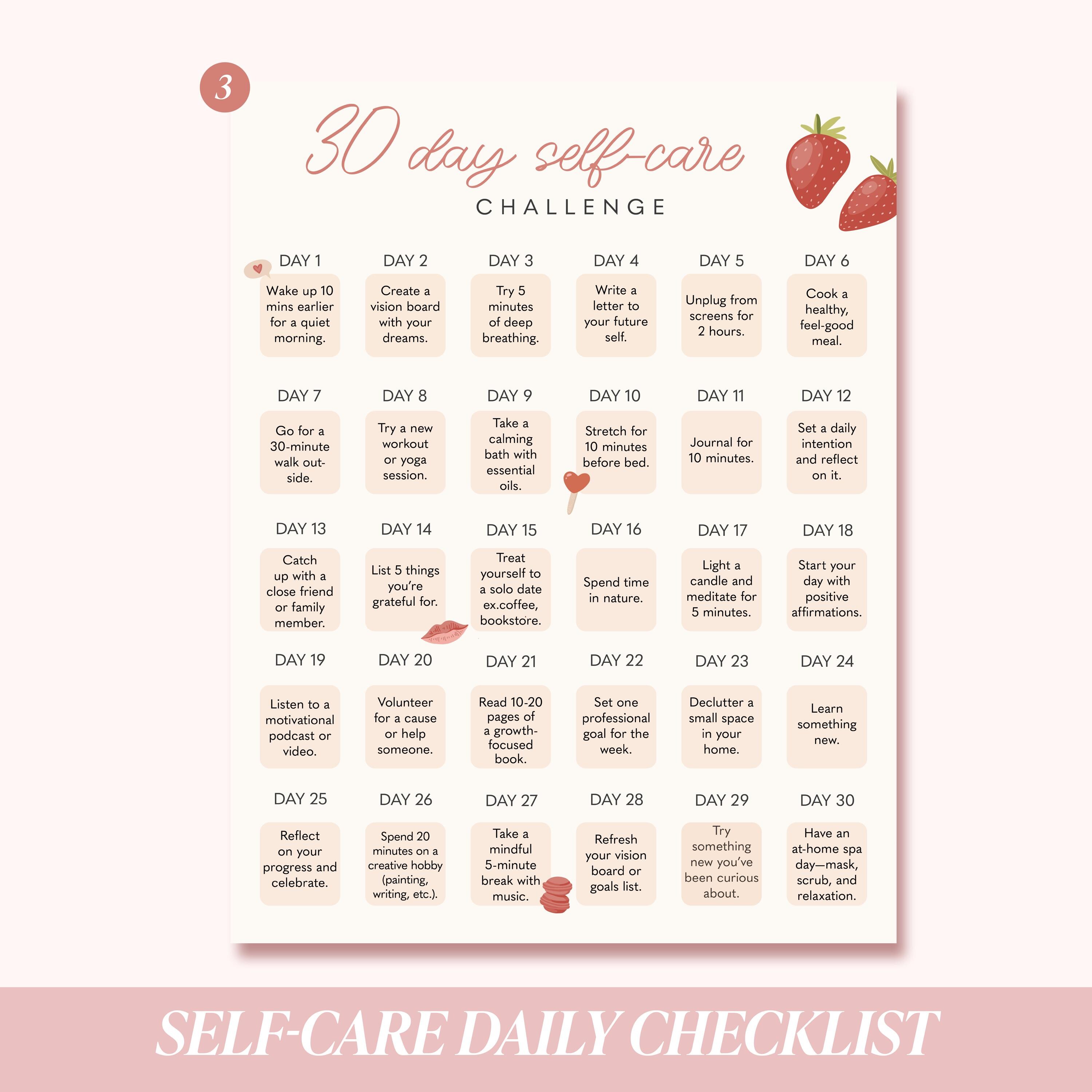 Self Care Checklist, Daily Self-care Bundle Printable , 30 Day Self ...
