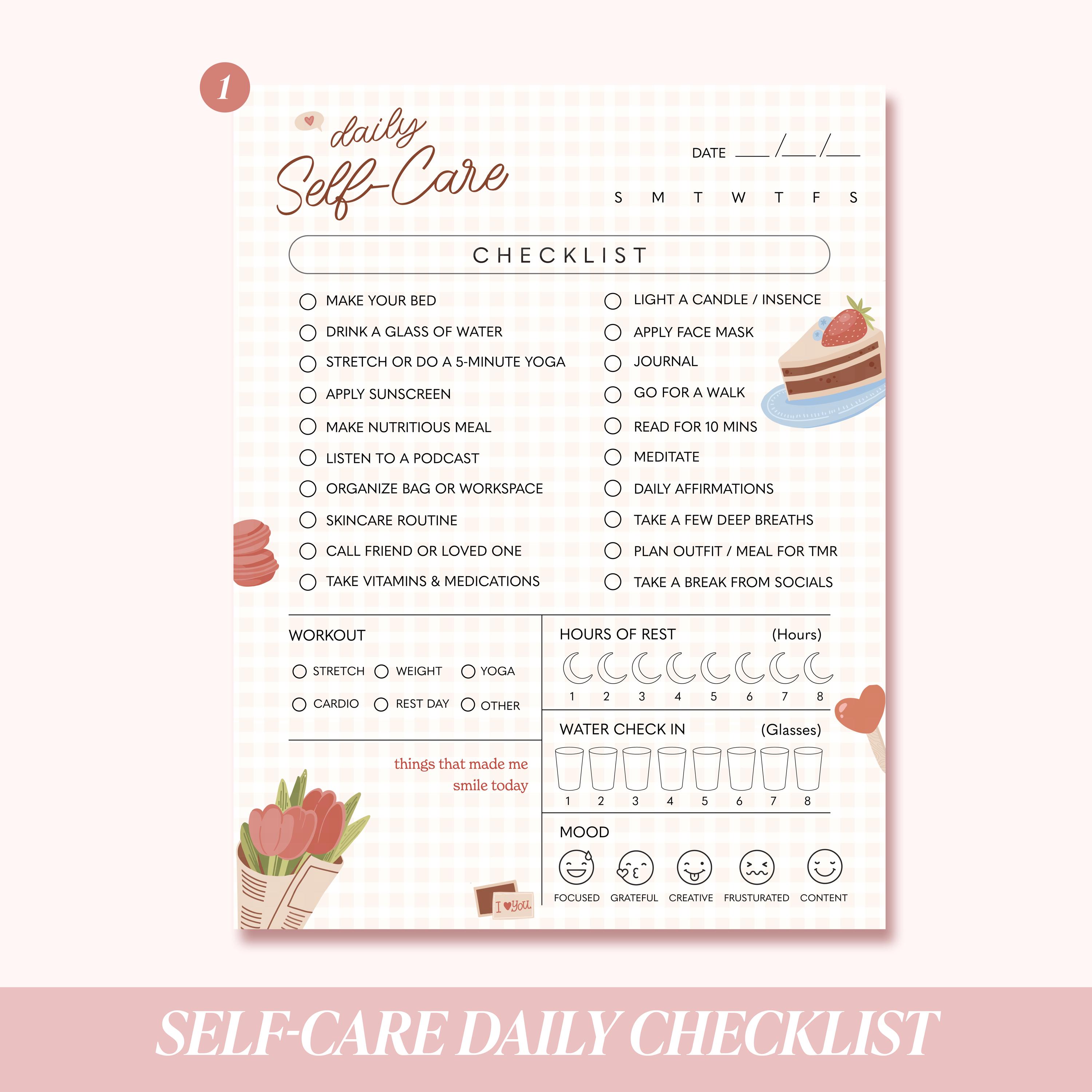 Self Care Checklist, Daily Self-care Bundle Printable , 30 Day Self ...