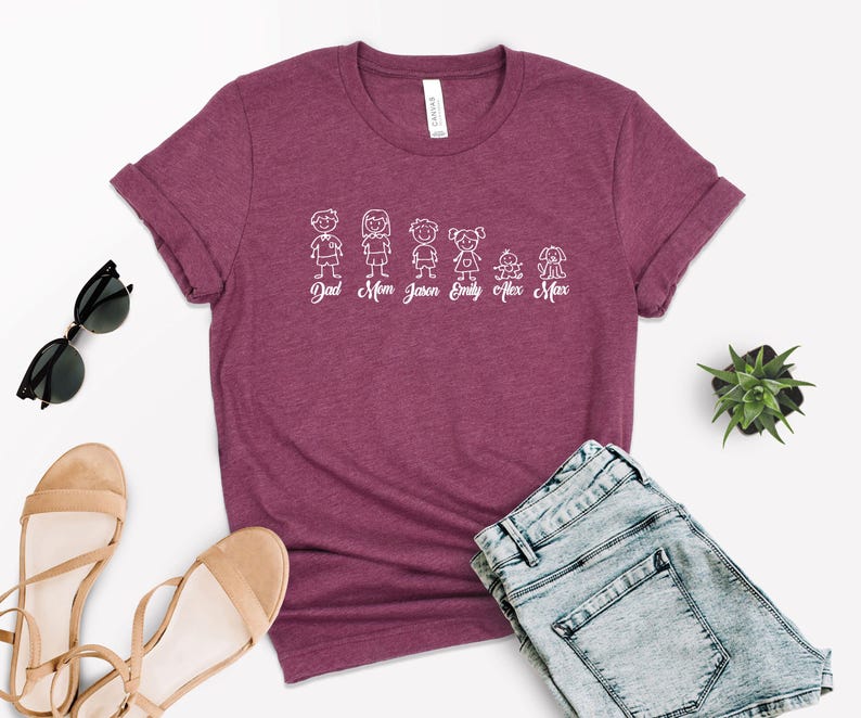 Custom Stick Figure Shirt With Family Names Personalized Matching