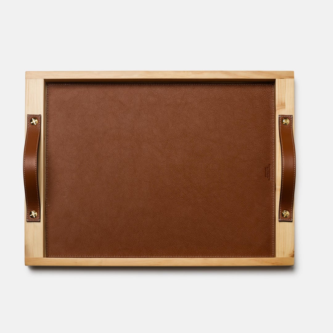 Leather Serving Tray, Wooden Tray With Leather Handles, Wooden Tray ...