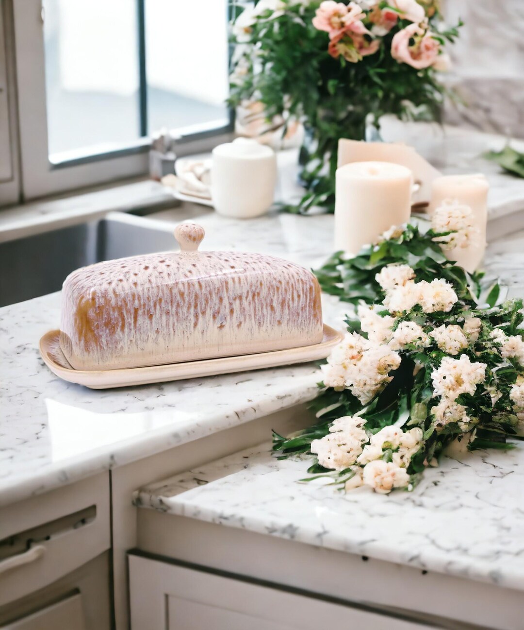 Handcrafted Reactive Glazed Ceramic Butter Dish Unique Artisan Design ...