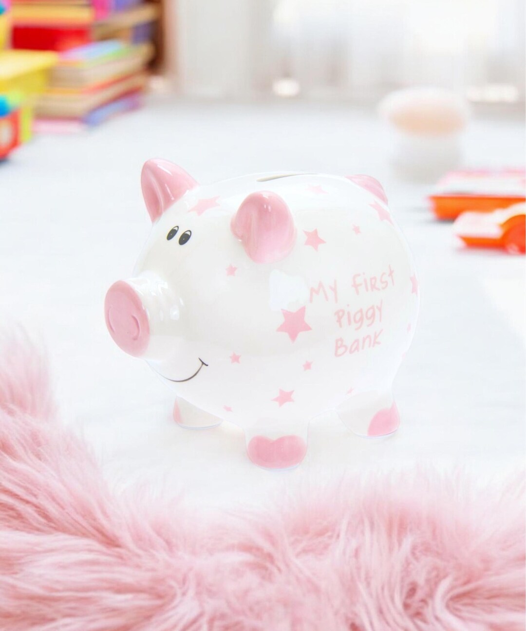 My First Piggy Bank for Kids Pink Star Ceramic Money Box Baby Shower ...
