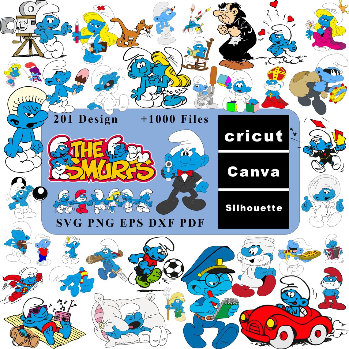 Smurfs Svg Bundle, Smurfs Png, Clipart Files, Smurfs Font, Smurfs ...