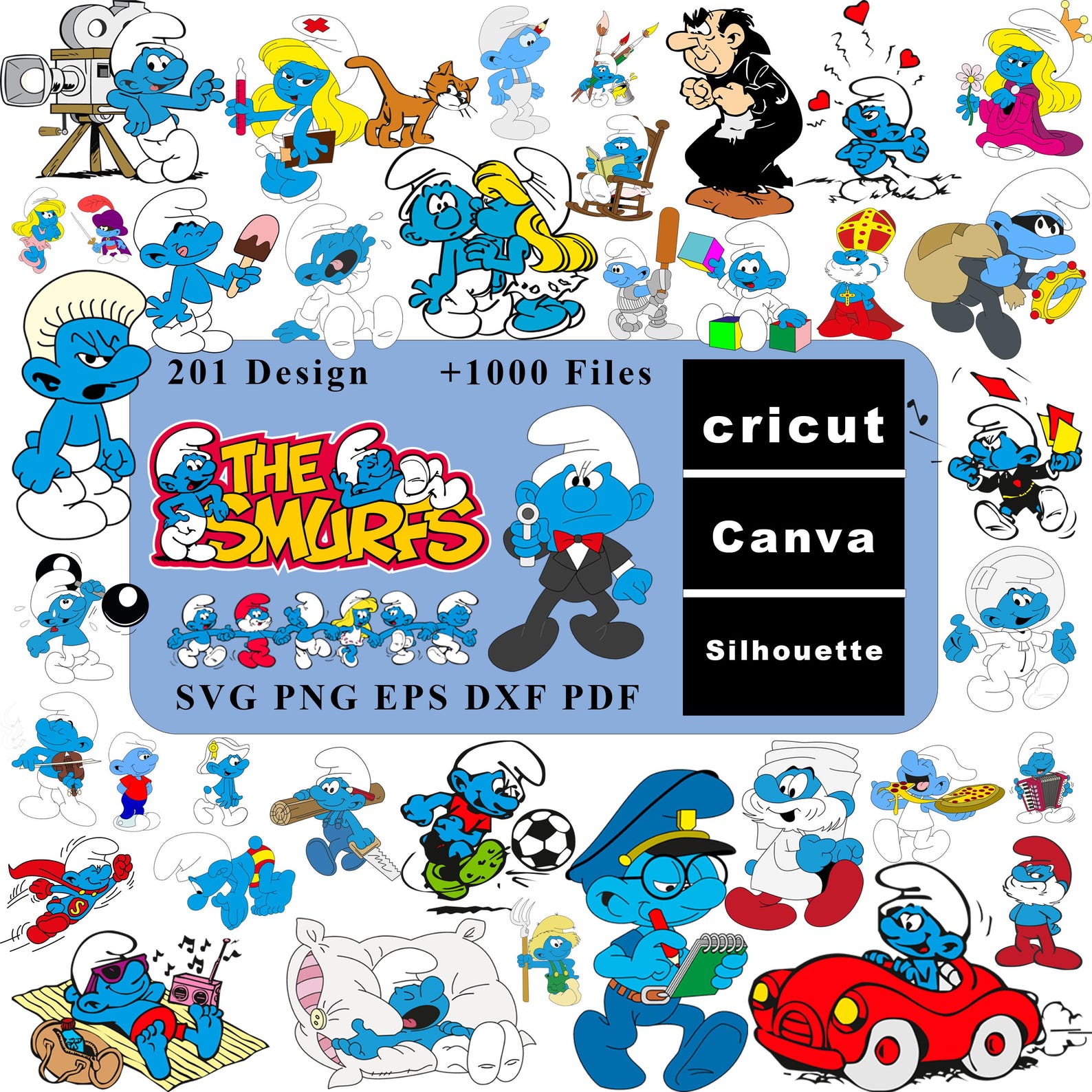 Smurfs Svg Bundle, Smurfs Png, Clipart Files, Smurfs Font, Smurfs ...