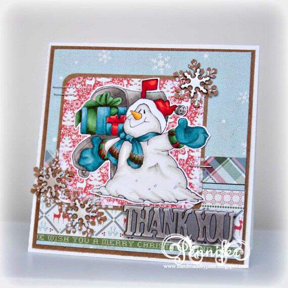 Items similar to THANK YOU Christmas Snowman, 3D Handmade Greeting Card ...