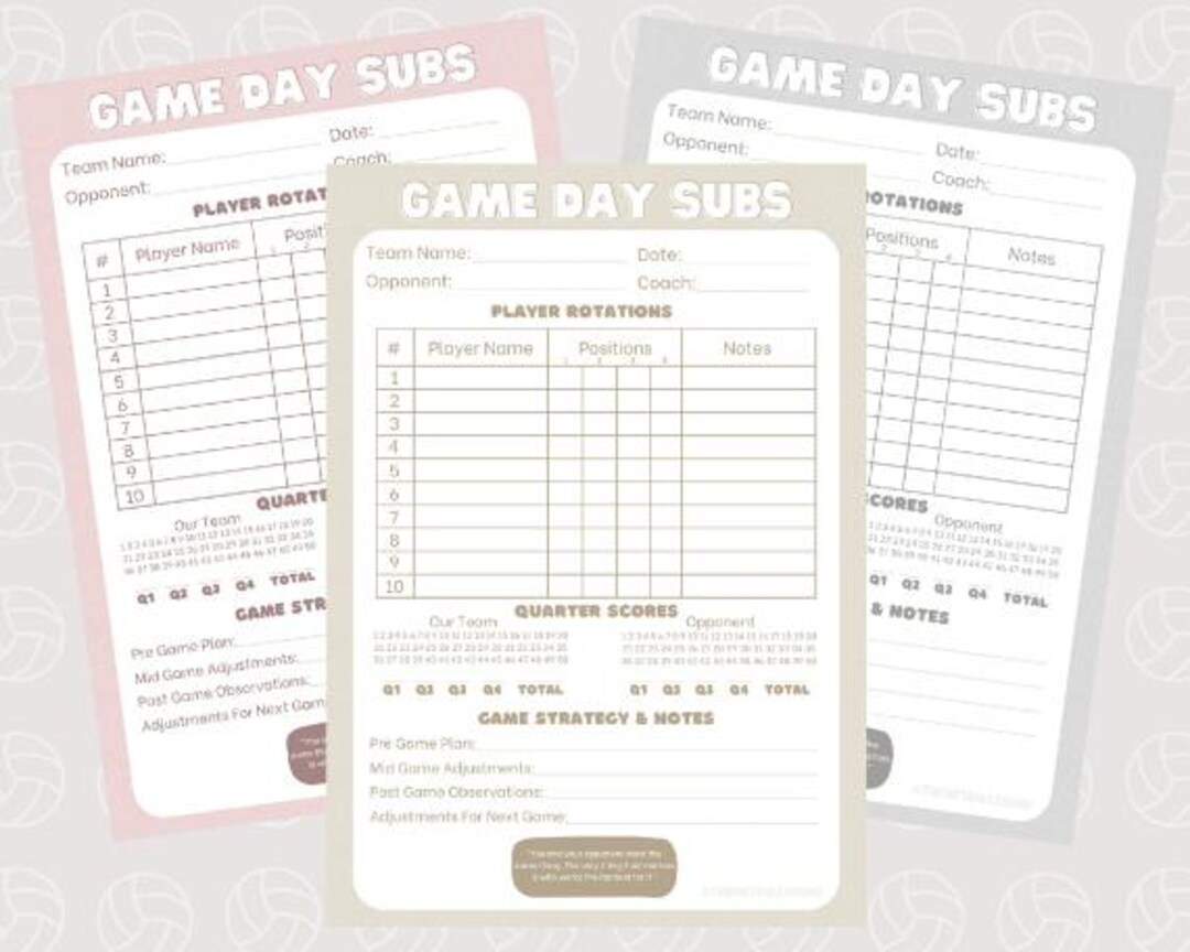 Netball Game Day Subs Template Printable Player Rotation and Score ...