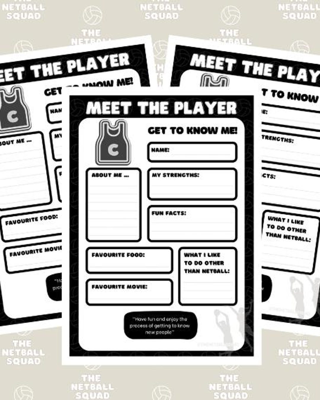 Meet the Player Netball Template Printable Get-to-know-you Worksheet ...