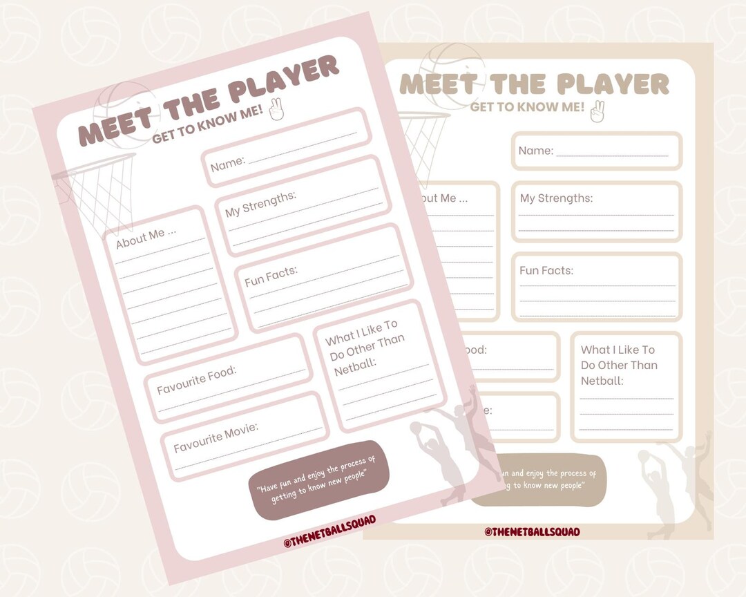 Meet the Player Netball Template Printable Get-to-know-you Worksheet - Etsy