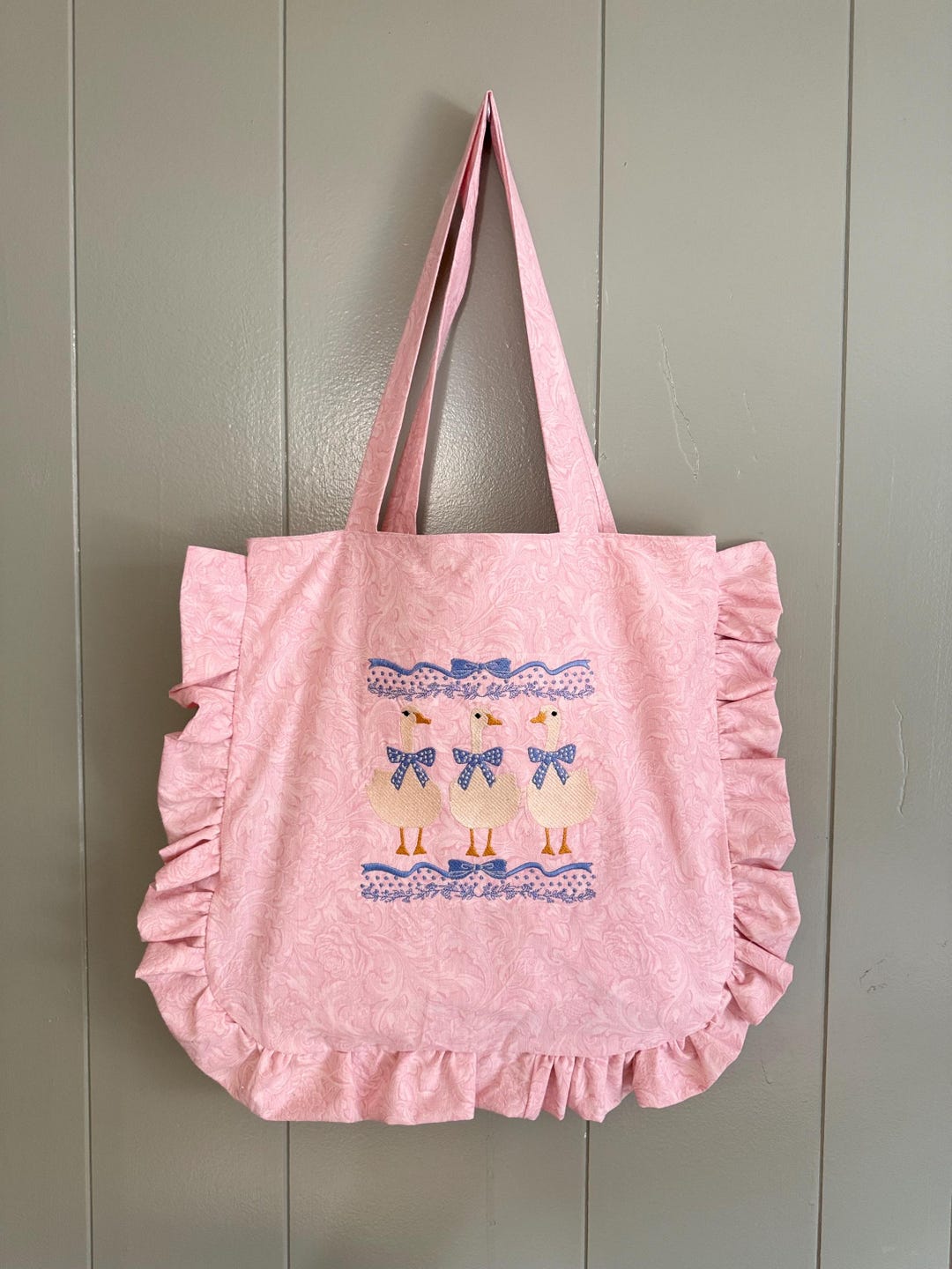 Embroidered Vintage Goose, Vintage Goose,ruffled Spring Bag, Beach Bag ...