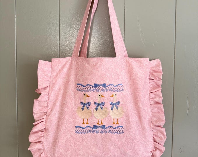 Embroidered Vintage Goose, Vintage Goose,ruffled Spring Bag, Beach Bag ...