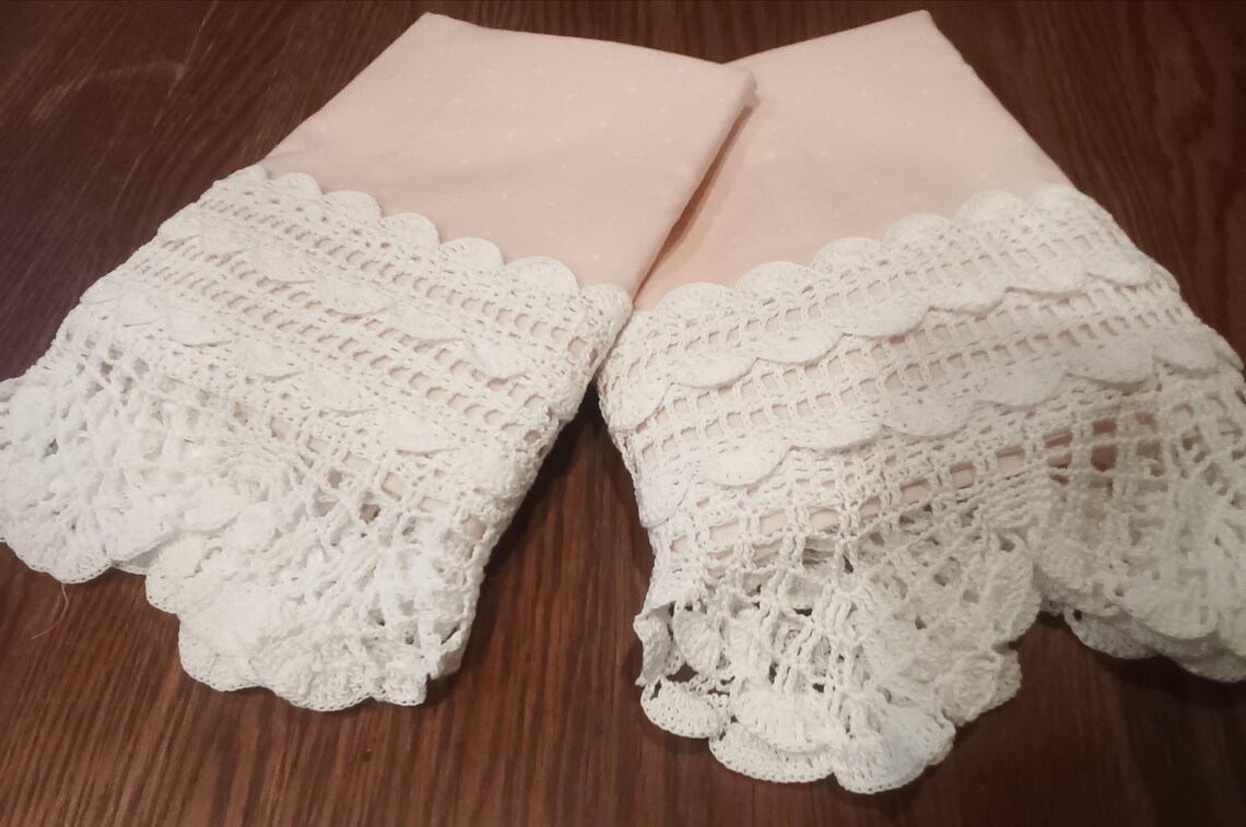 Pillowcases, Pretty in Pink, Handmade Crocheted Lace - Etsy