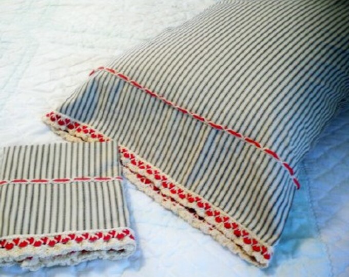 Cotton Pillow Cases, Red Rickrack and Crochet Trim, Standard or Queen ...