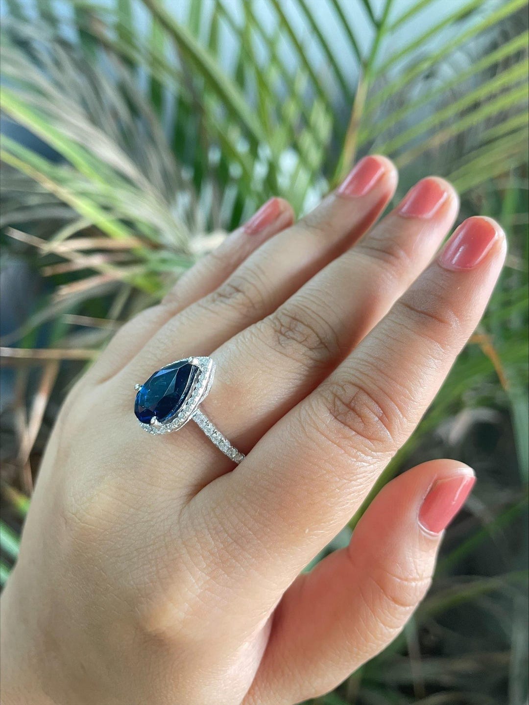 2.5 Ct Pear Shape Blue Color Diamond Ring, Pan Shape Diamond Ring ...