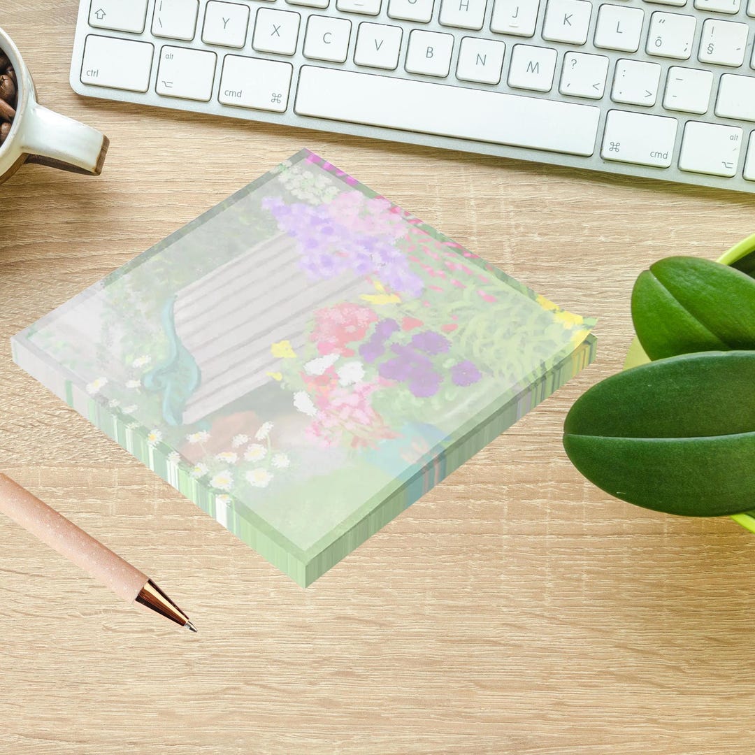 English Garden Bench Post-it® Notes, Colorful Flowers Painting Art Note ...