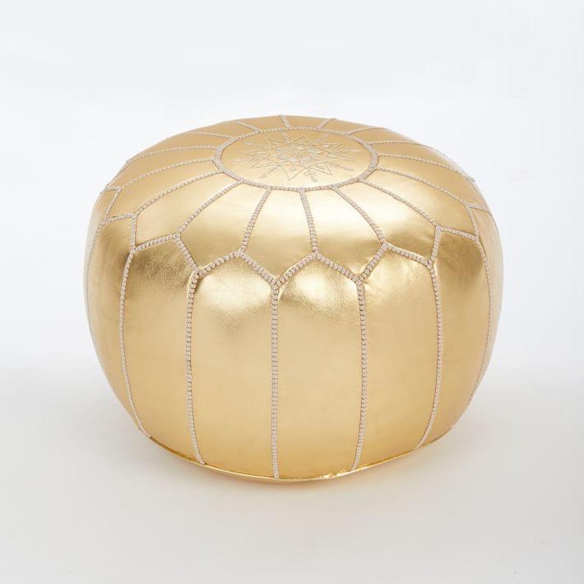 Moroccan Leather Pouf, Bohemian Ottoman Footstool, Ethnic Berber Round ...