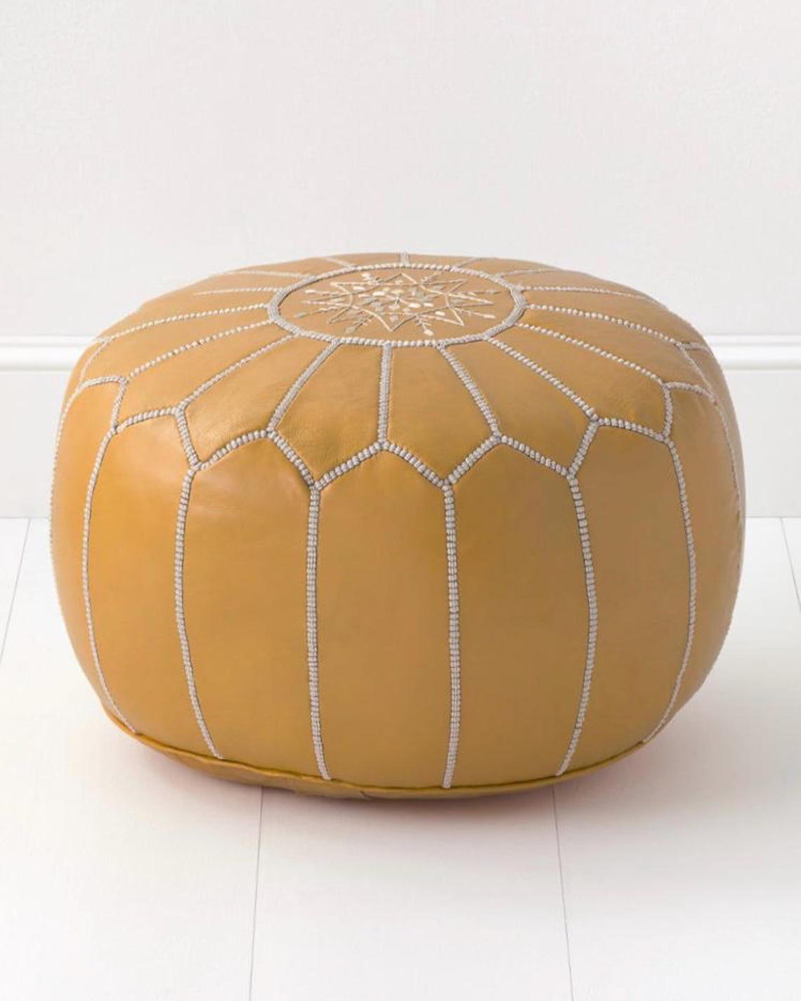 Moroccan Leather Pouf, Bohemian Ottoman Footstool, Ethnic Berber Round ...