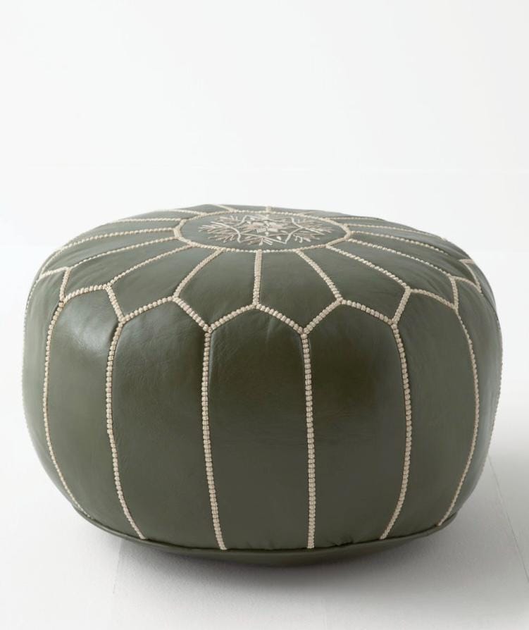 Moroccan Leather Pouf, Bohemian Ottoman Footstool, Ethnic Berber Round ...