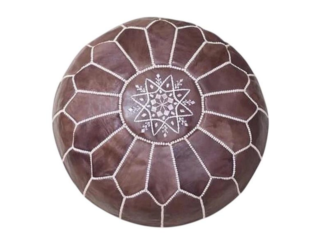 Moroccan Leather Pouf, Bohemian Ottoman Footstool, Ethnic Berber Round ...