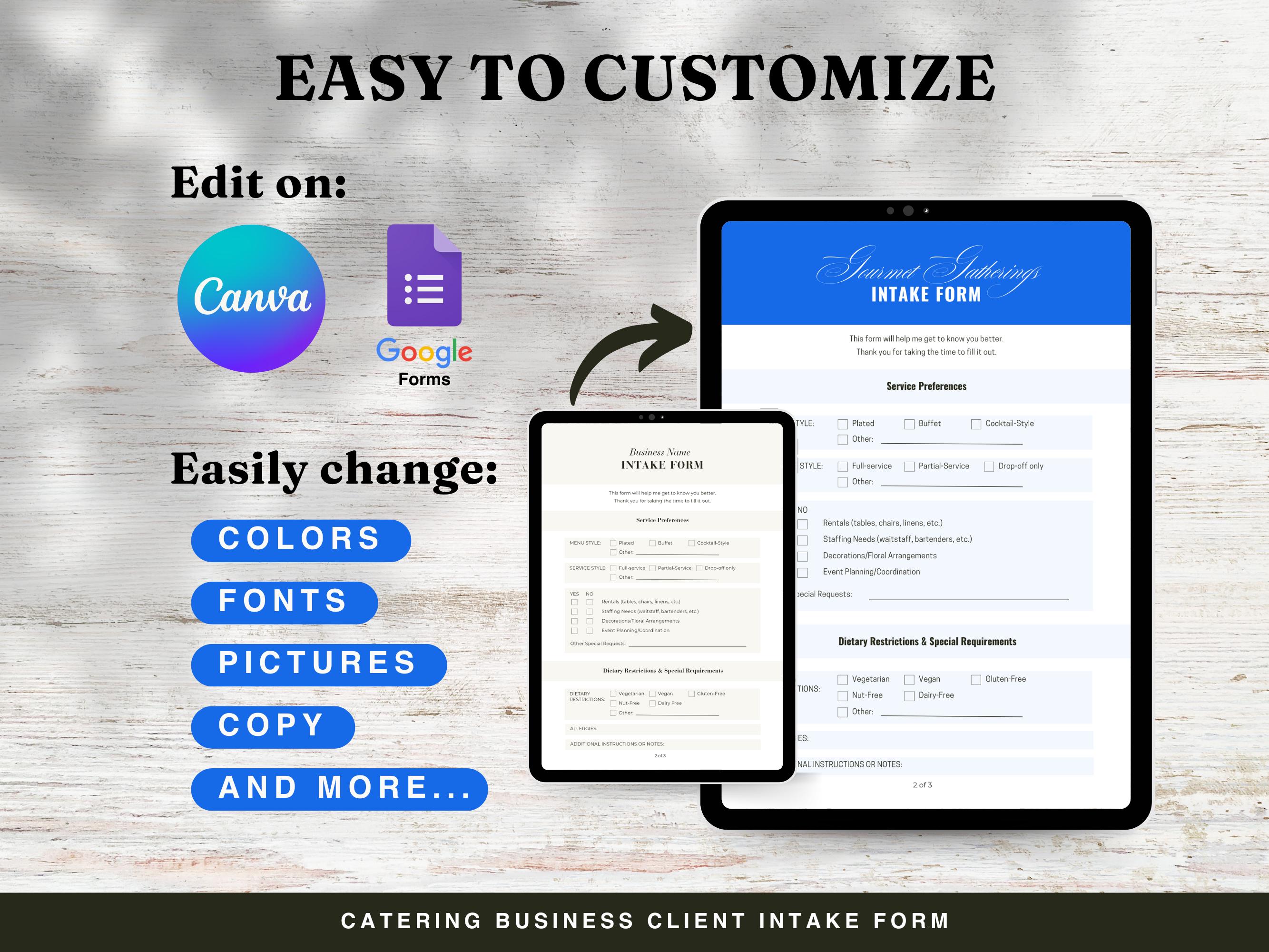 Catering Client Intake Form, Client Questionnaire Catering, Catering ...