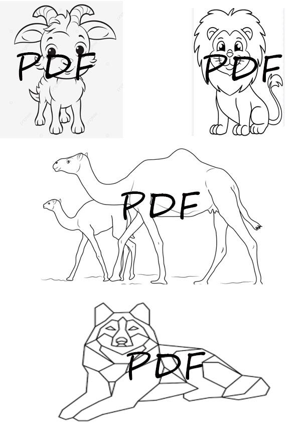 Animal Digital Coloring Prints for Kids, Different Animals Color ...