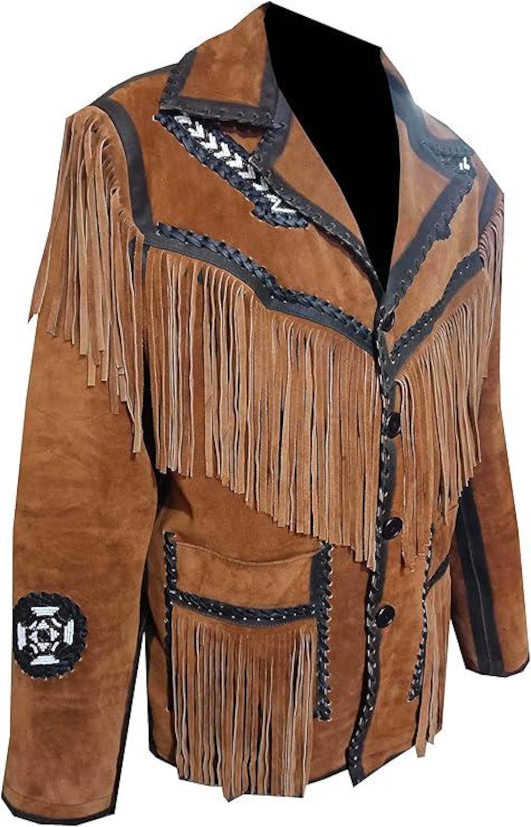 Men's Western Cowboy Fringe Leather Jacket Genuine Suede Leather Fringe ...