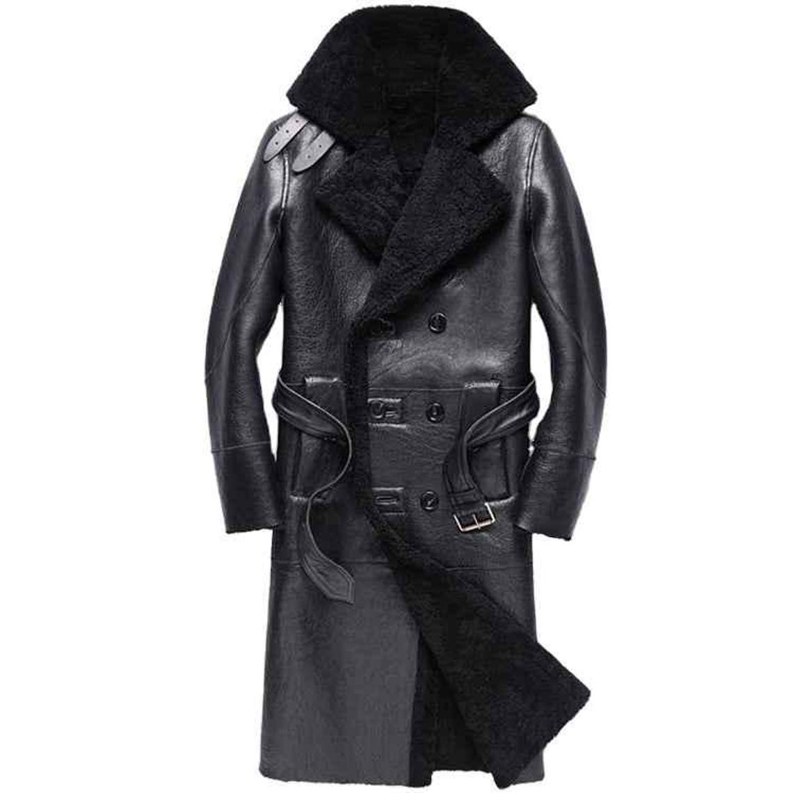 Men's Sheep Leather Long Fur Coat Handmade Genuine Leather Fur Coat ...