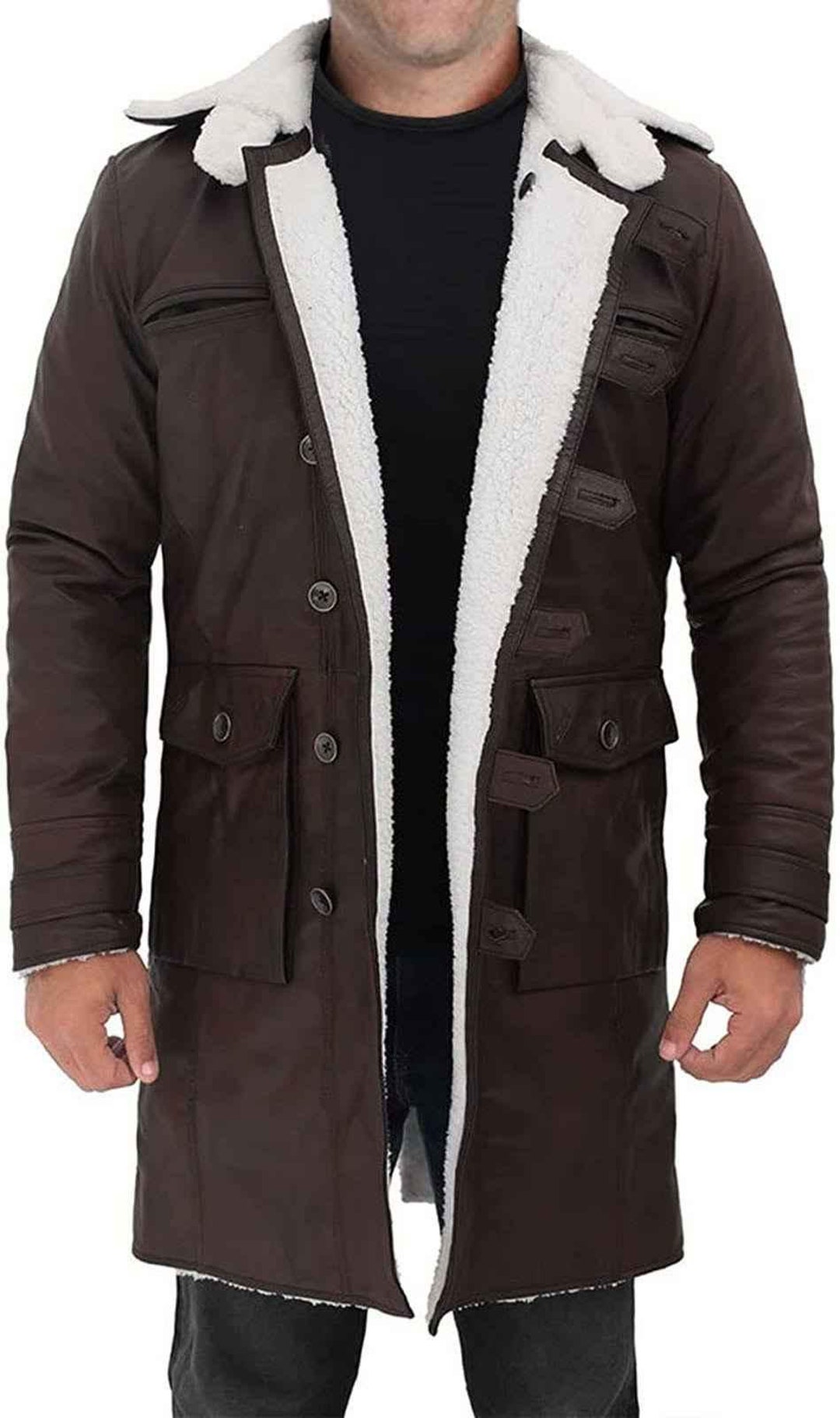 Men's Duffle Leather Fur Coat Handmade Genuine Leather With Fur Coat ...