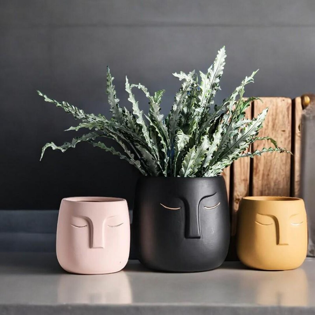 Human Face Ceramic Vase Art Sculpture Flower Vase Green Ceramic ...