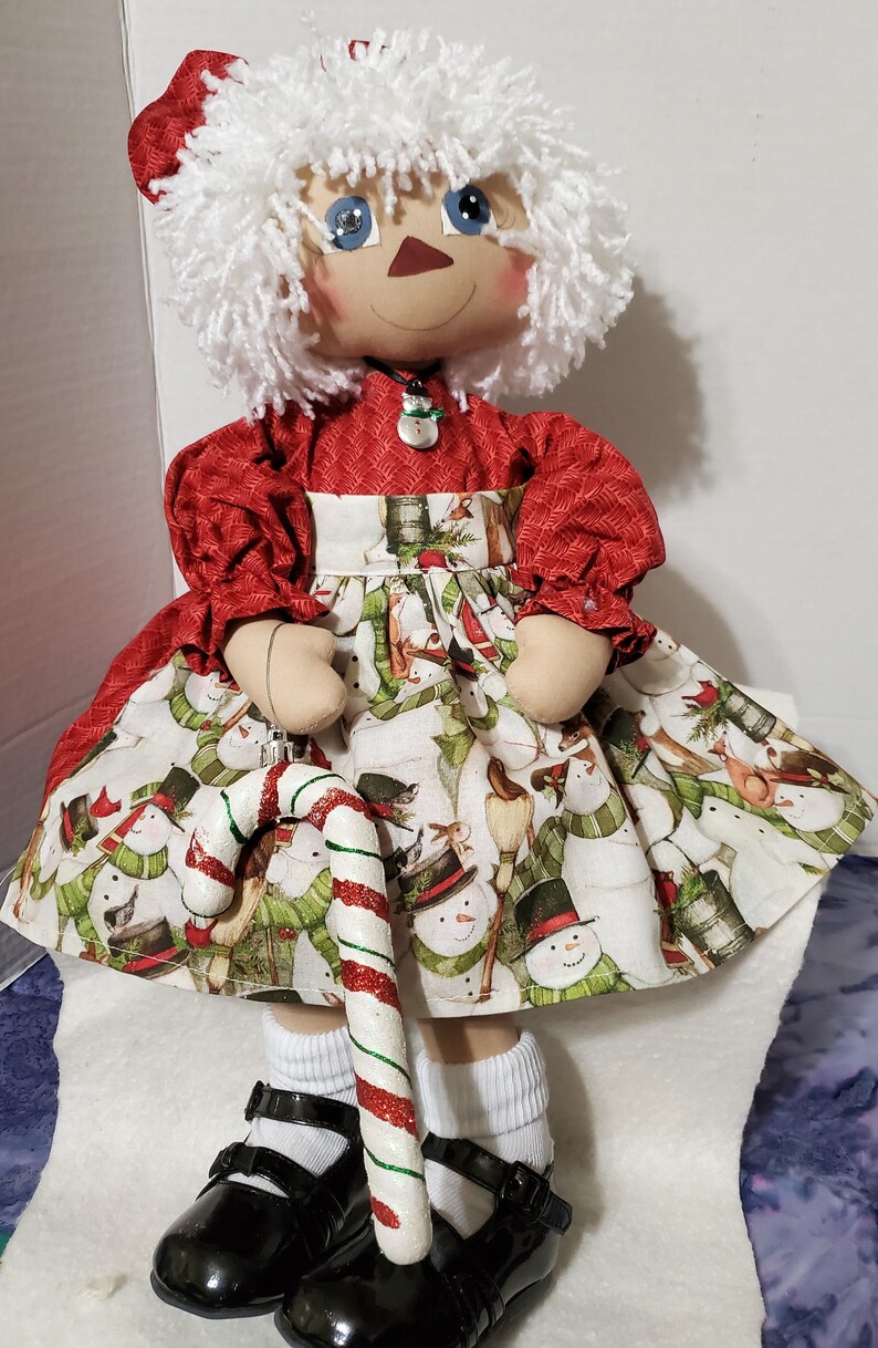Handcrafted Fabric Doll Holding a Candy Cane - Etsy