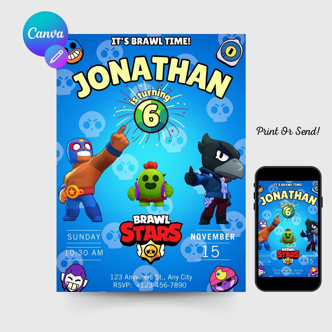 Editable Brawl Stars Birthday Invitation, Brawl Stars Birthday Invite ...