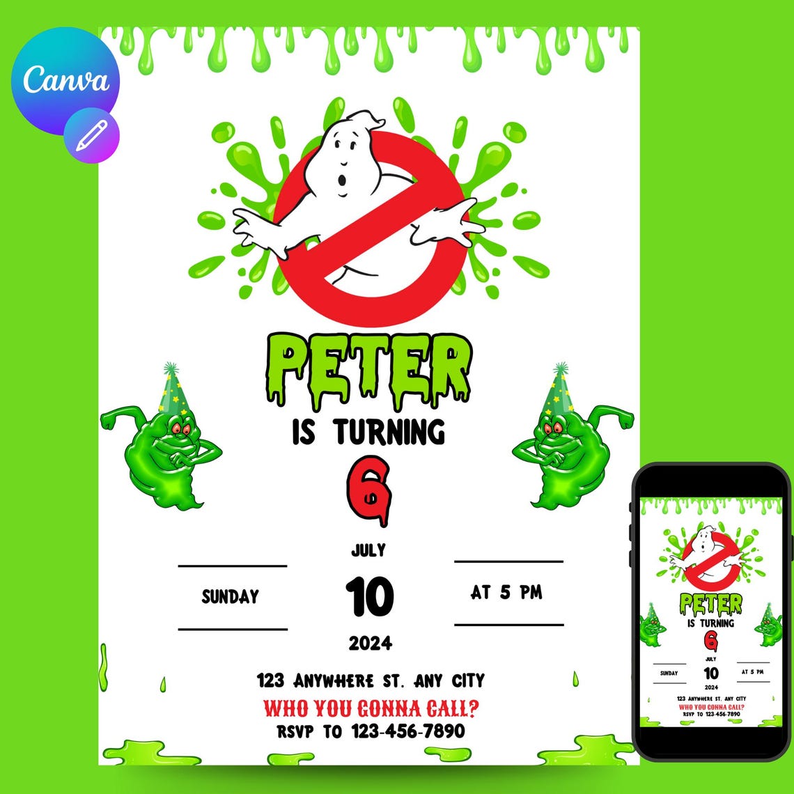 Ghostbusters Invitation Editable Template Birthday Party Invitation ...