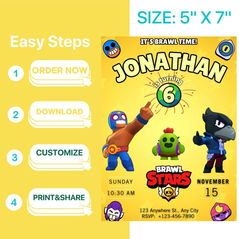 Editable Brawl Stars Birthday Invitation, Brawl Stars Birthday Invite ...