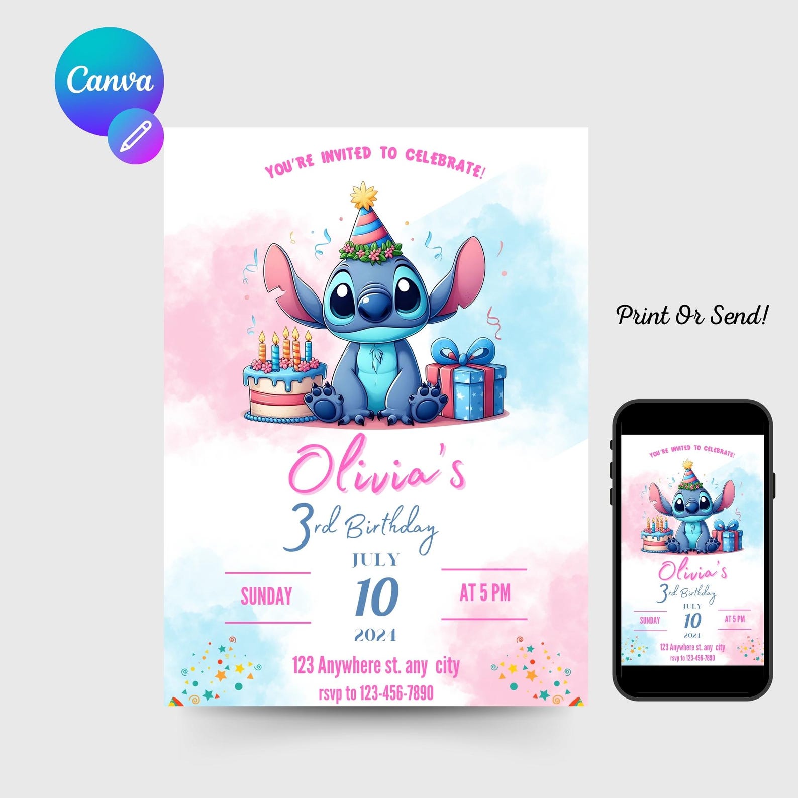 Editable Stitch Birthday Invitation Template, Editable & Printable ...