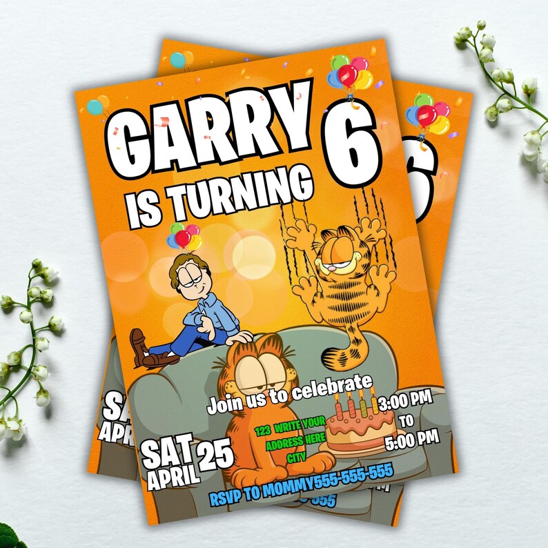 Garfield Birthday Invitation, the Garfield Movie Invitation, the ...