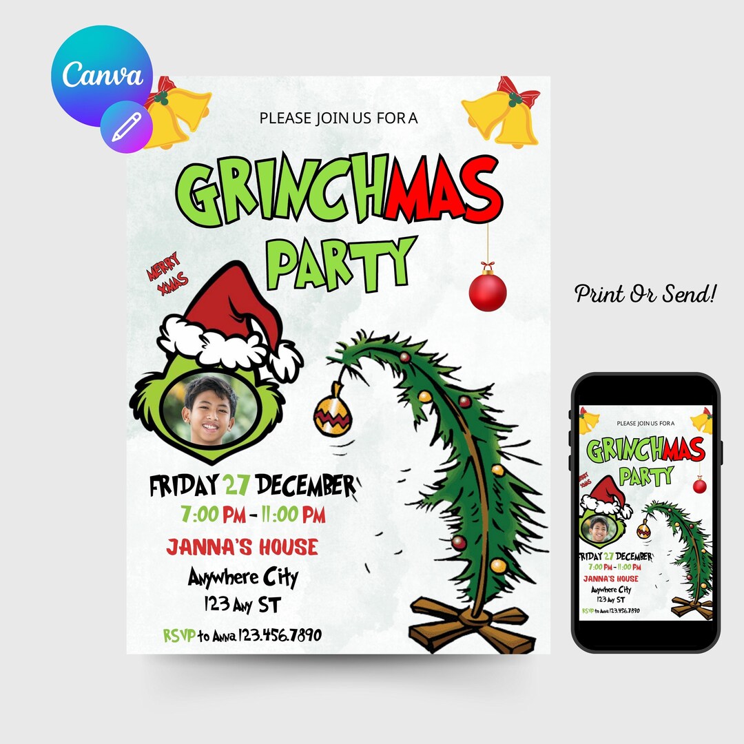 Editable Grinch Birthday Invitation Merry Grinchmas Invitation Grinhday ...