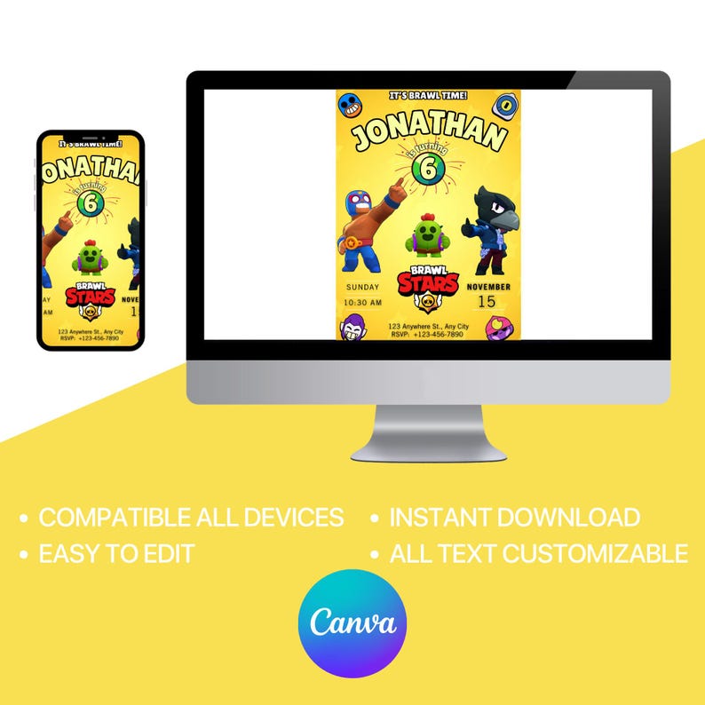 Editable Brawl Stars Birthday Invitation, Brawl Stars Birthday Invite ...