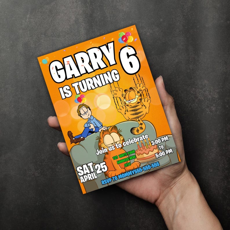 Garfield Birthday Invitation, the Garfield Movie Invitation, the ...