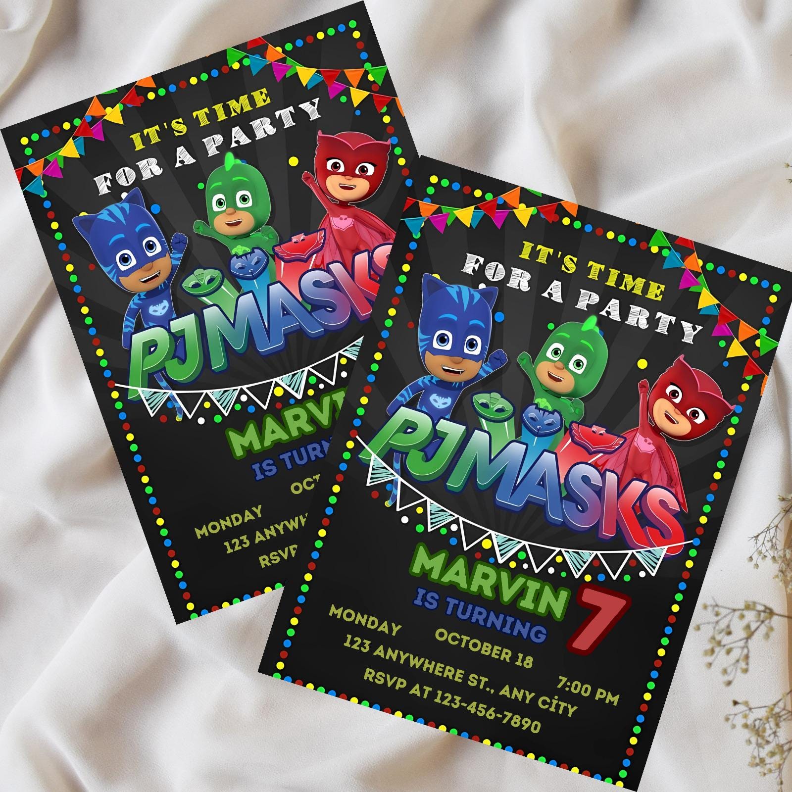 PJM Birthday Invitation, Kids Digital Invitation, Editable PJ Masks ...