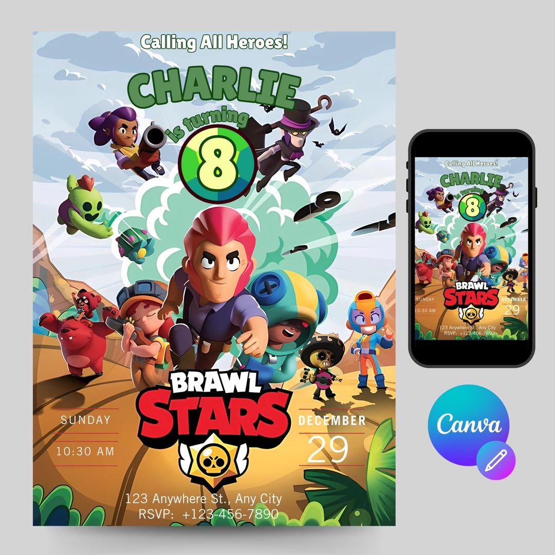 Brawl Stars Birthday Invitation, Brawl Stars Birthday, Editable Video ...