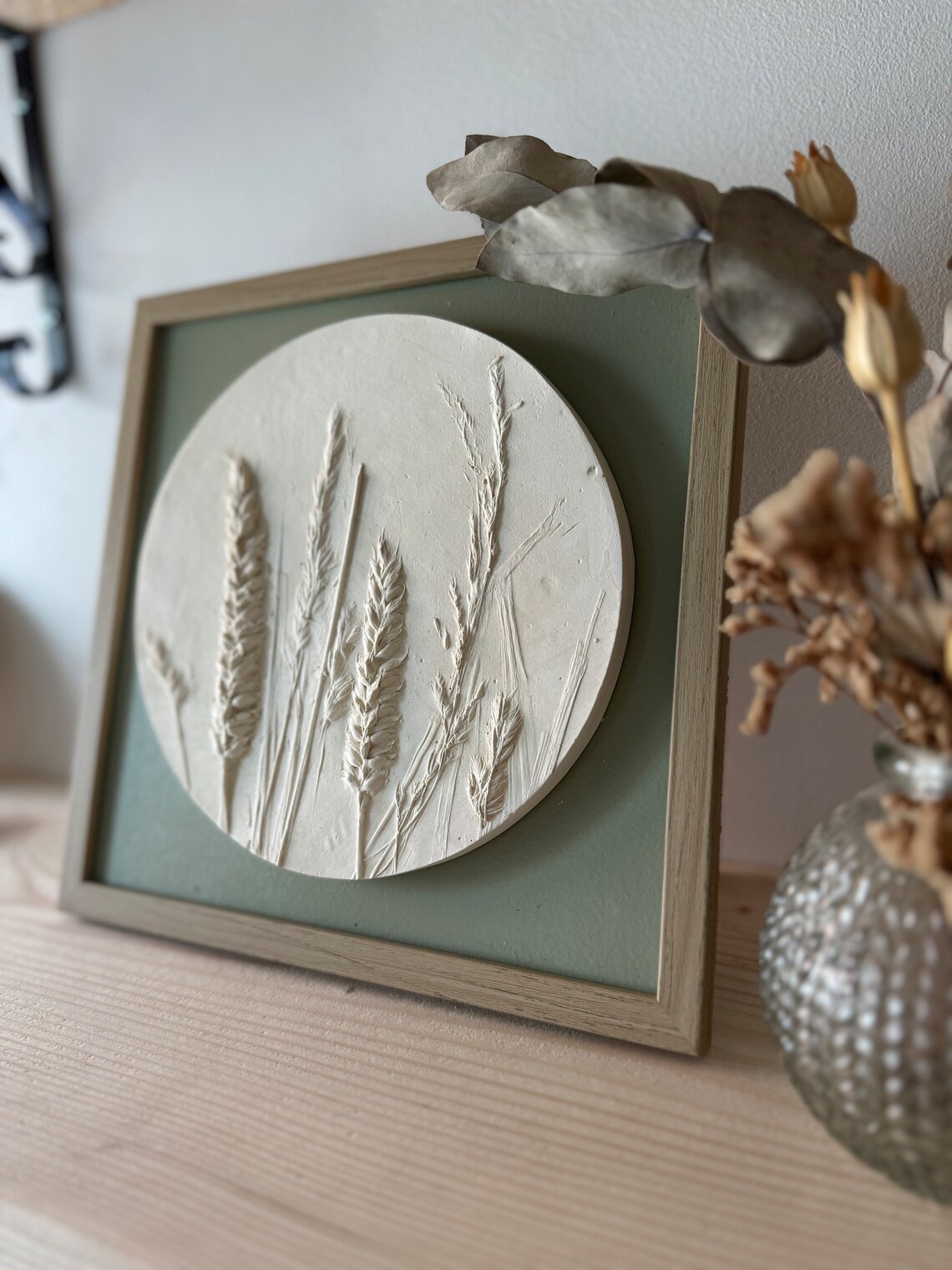 Delicate, Timeless Plant Bas-relief Frame, Unique Piece, Plaster, Wheat ...